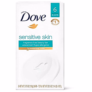 Dove Bath Bars, Sensitive Skin, Unscented, 4 Ounce (Pack of 6) (Packaging may vary)