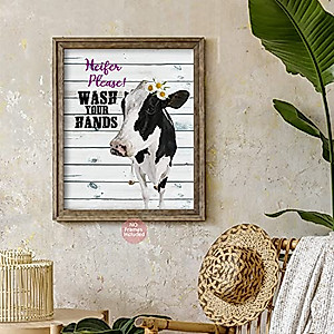 MTL HOE Funny Cow Rustic Bathroom Decor Art Print, Farmhouse Bathroom Cow Pictures Signwall Decor Posters Farm Bathroom Decor, Cow Kitchen Decor Cow Print Bathroom Decor Set of 4 (8X10in Unframed)
