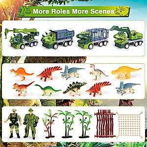 Yoocaa Dinosaur Toys for Kids | Dinosaur Monster Truck with Roaring Sounds | Construction Vehicles Toys Cars Playset with Playmat | Educational Toys Gifts for Boys Toddler 3,4,5,6 Years Old (24 Pcs)