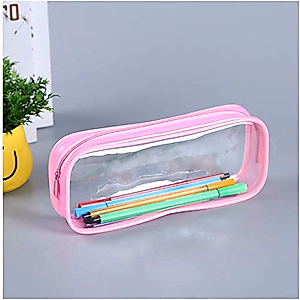 LIUCM Clear Pvc Zipper Pen Pencil Case, Portable Big Capacity Pencil Bag Makeup Pouch,Pink