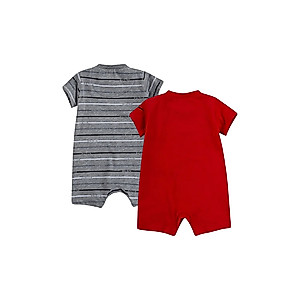 Nike Baby Boy Just Do It Romper 2 Piece Set (Carbon Heather(56H942-GEH)/Red, 3 Months, 3_Months)