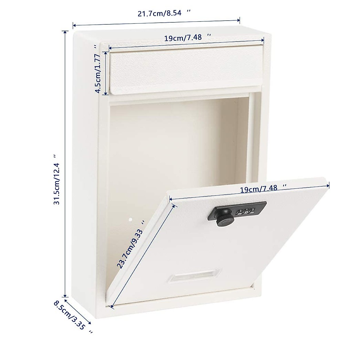 KYODOLED Locking Wall Mount Mailbox, Mail Boxes with Combination Lock for Outside, Security Drop Box with Code,12.4H x 8.54L x 3.35W Inches, White