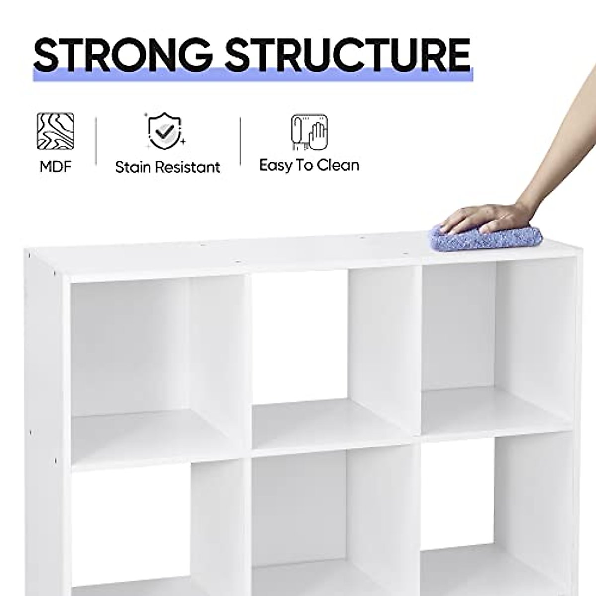 ZenStyle 9 Cube Storage Shelf Organizer, Wooden Bookshelf System Display Cube Shelves Compartments, Customizable W/ 5 Removable Back Panels (White)