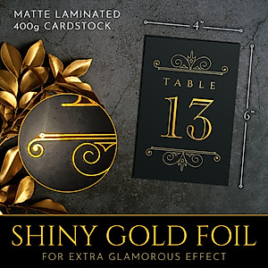 Black and Gold Table Number Cards 1 - 30 , Gold Stamped 4" x 6" Wedding Table Numbers , Double Side Printed Table Number Cards , Seating Chart , Black Table Numbers for Wedding Reception (32pcs)