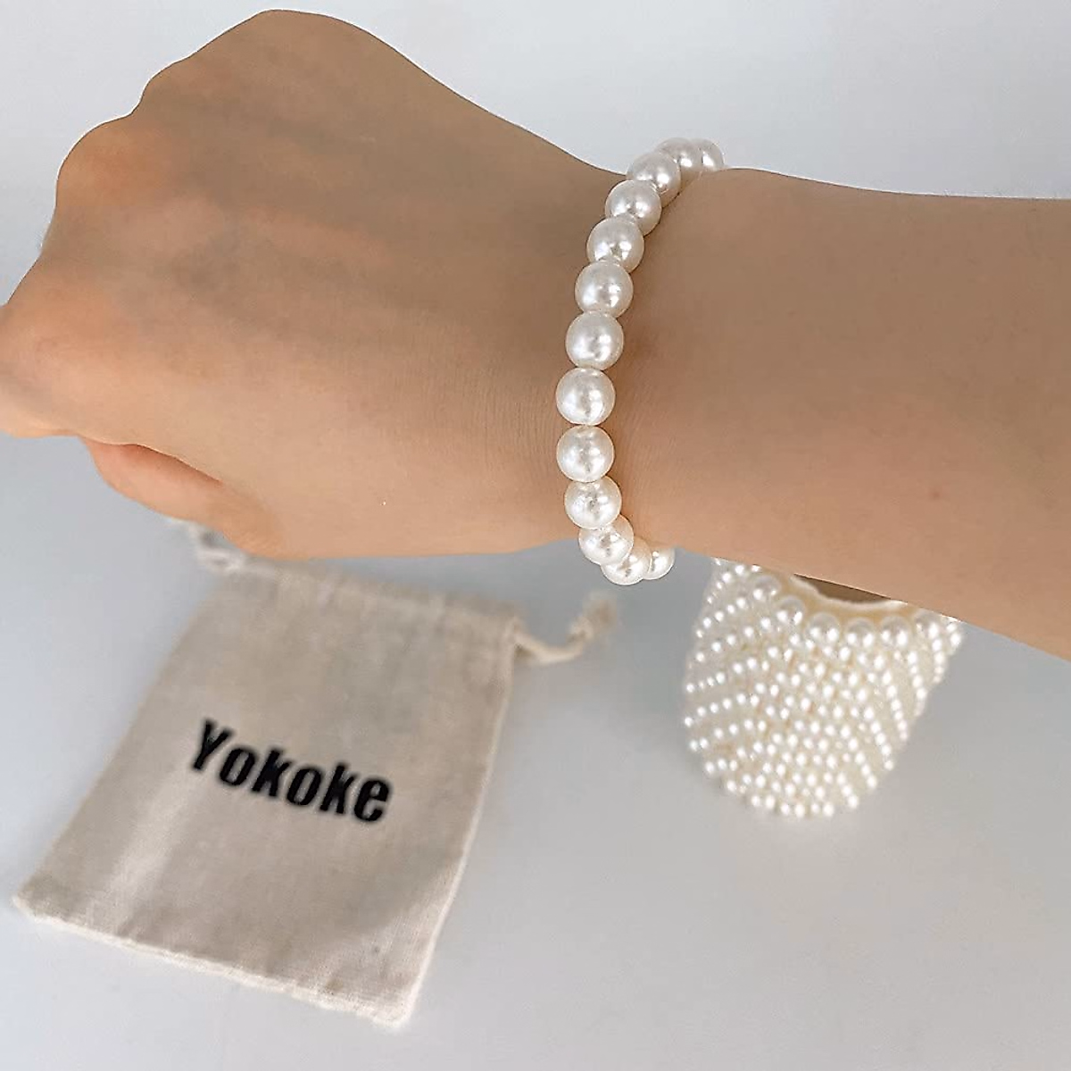 YOKOKE Elastic Pearl Wrist Bands Wristlets Corsage Accessories Bracelet for Wedding Prom Flowers (12Pcs White Pearl Wristbands)