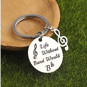 BEKECH Music Gifts Life Without Band Would B Flat Keychain with Musical Note Charm Treble Clef Jewelry Gift for Musician Music Teacher Music Lover (silver)