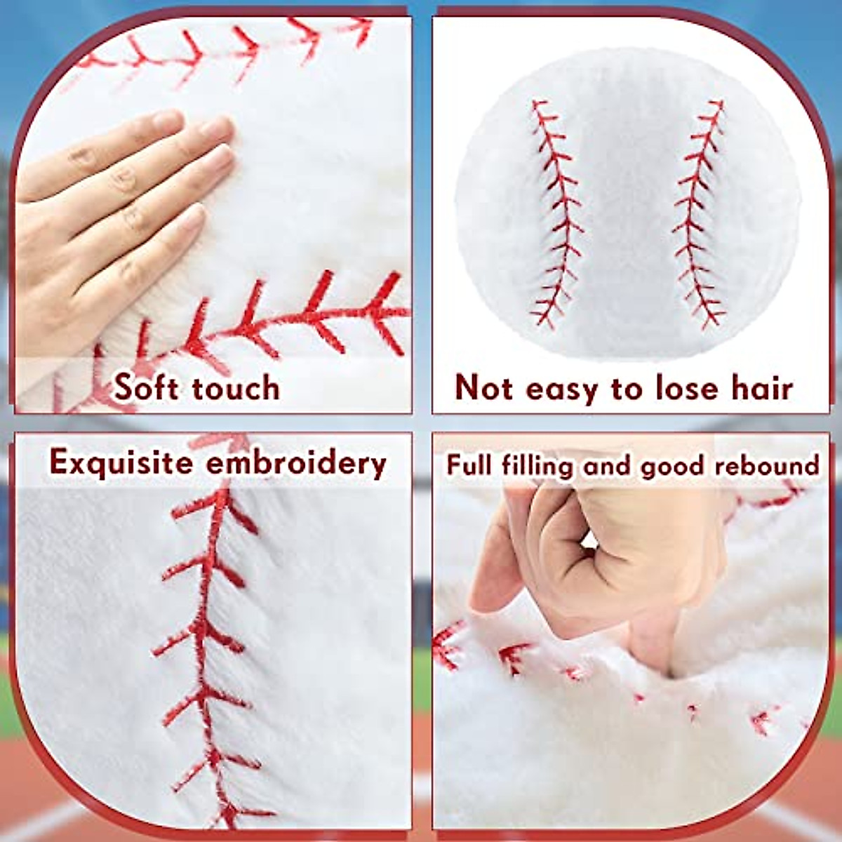 4 Pcs Sports Throw Pillows Fluffy Stuffed Soccer Ball Pillow Soft Stuffed Basketball Pillows Baseball Soft Throw Pillow Football Shaped Plush Toy Sport Cushion (Plush,Medium)