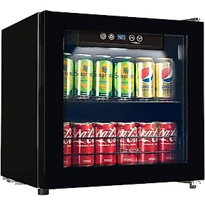 Honeywell Beverage Refrigerator and Cooler, 48 Can Mini Fridge with Glass Door for Soda Beer or Wine for Office or Bar with Adjustable Removable Shelving