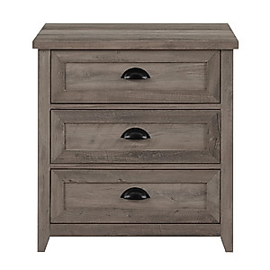 Walker Edison Hazel Modern Farmhouse 3 Drawer Framed Nightstand with Half-Moon Handles, 25 Inch, Grey Wash