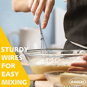 Anaeat Mini Wire Whisks, Set of 2 Portable Stainless Steel Kitchen Tiny Whisk & Egg Beater with Thick Wire - Sturdy Small Mixing Balloon for Cooking, Blending, Whiping, Beating and Stirring (5" + 7")