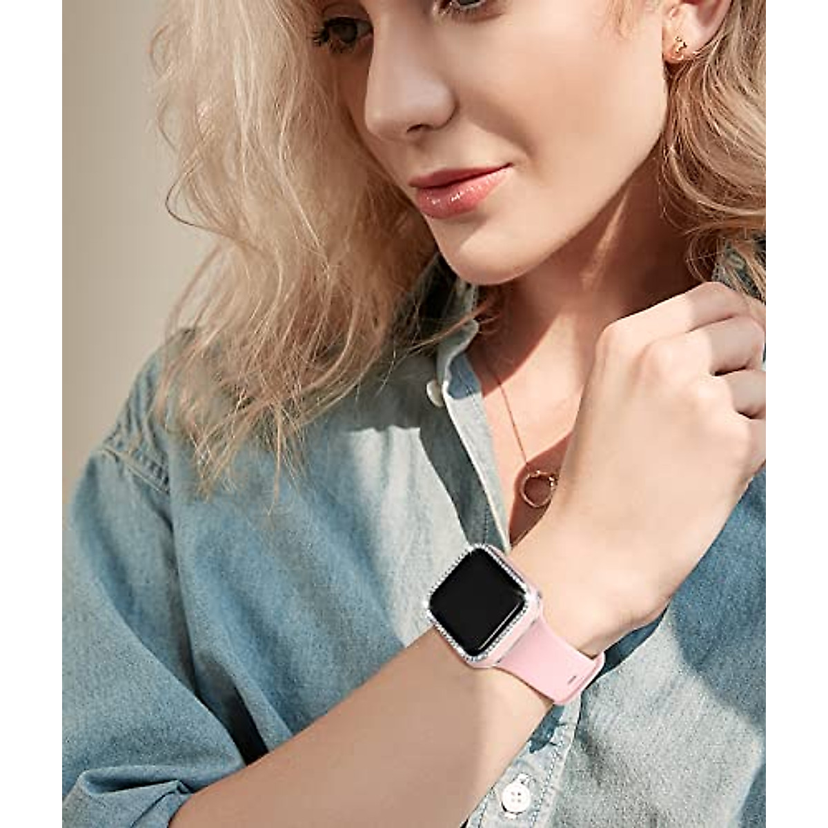 ZAROTO for Apple Watch case 40mm with Tempered Glass Screen Protector for iwatch Series 6/5/4/SE, Bling Crystal Diamond Rhinestone Bumper Full Cover Protective Case Women Girls 40mm Pink