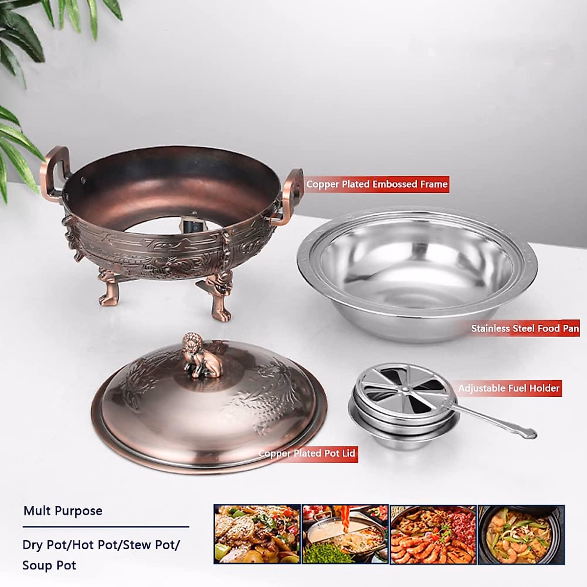 YIEOTM Chafing Dish Buffet Set, Round Chafer Buffet Servers and Warmers with Food Pans, Fuel Holder, Pot Lid and Bottom Stand for Home and Restaurant