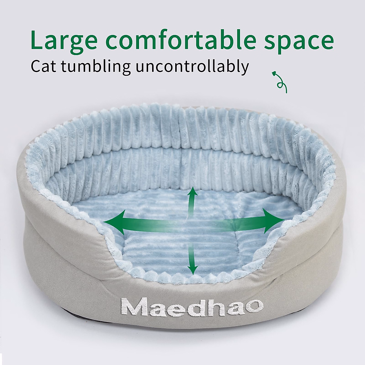 Maedhao Cat Bed,Cat Beds for Indoor Cats,Cat Bed with Washable,Waterproof Bottom,Foldable Cat Hidewawy,Grey Fluffy Cat Calming Cushion Beds
