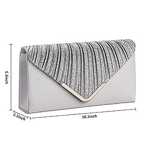 Women Silver Evening Bags Clutch Purses for Wedding Party Formal Dressy Handbag with Shoulder Chain