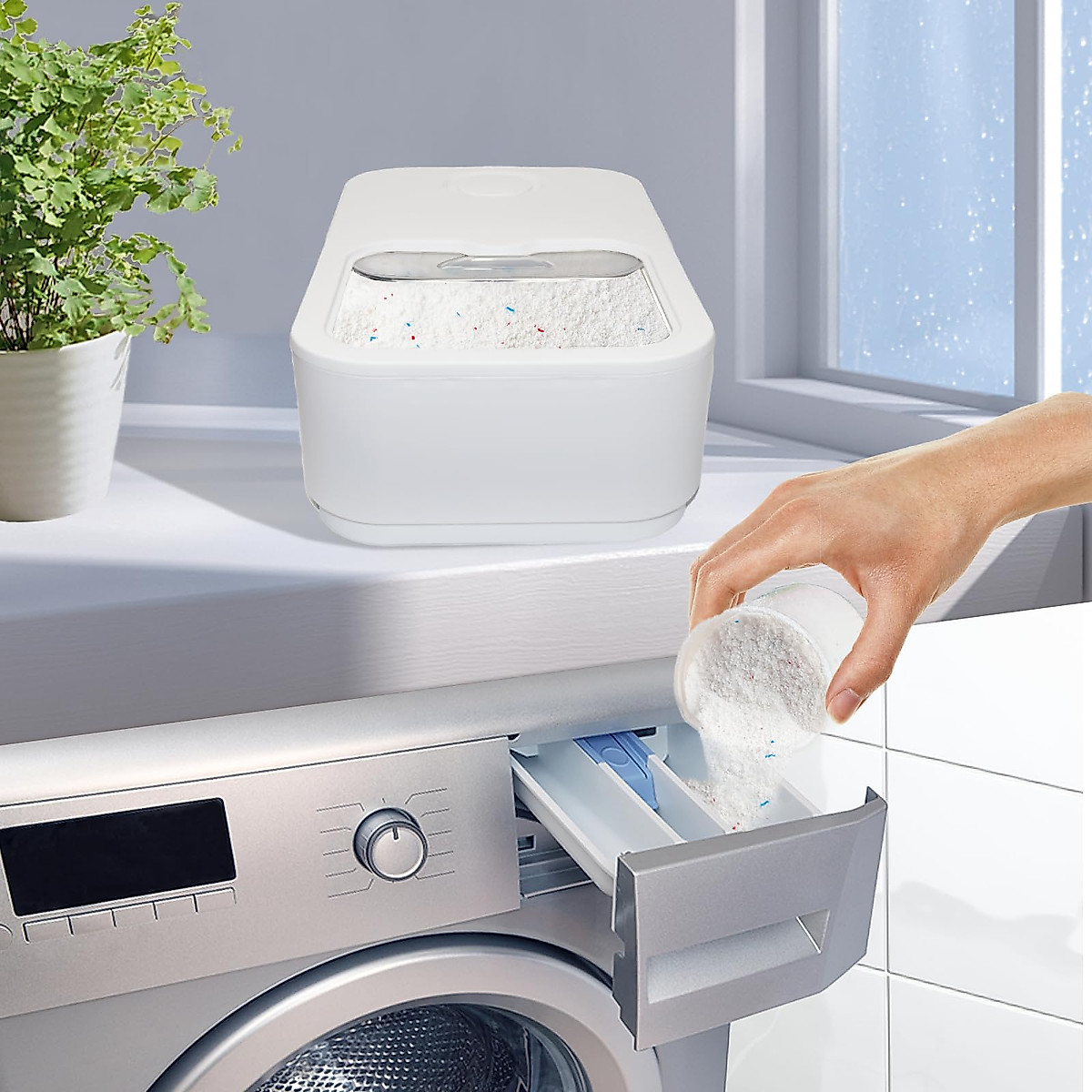 Gnjoyxuan Laundry Pods Container, Laundry Detergent Dispenser with Sliding Lid, Dishwasher Pod Container Holder for Laundry Organization and Storage, Large