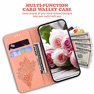 ONV Flip Case Compatible with Sony Xperia 1 III - Rose Butterfly Embossed Phone Case with Card Holder Lanyard Stand Case Leather Magnetic Wallet Cover for Sony Xperia 1 III [XT] -Pink