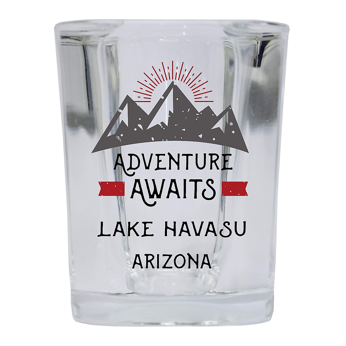 R and R Imports Lake Havasu Arizona Souvenir 2 Ounce Square Base Liquor Shot Glass Adventure Awaits Design