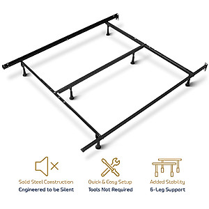 Clara Clark Adjustable Bed Frame - Double Bed Frame Expands to Queen Bed Rails, King Size Frame with Cross Rail and Center Support - 5.25” H Under Bed Frame for Box Spring and Mattress, Black