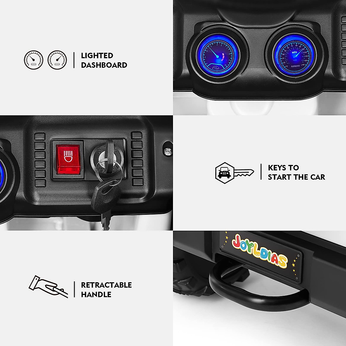 JOYLDIAS Kids Ride On Truck with Storage Space, 12V Children's Electric Car with 2.4G Parental Remote Control, Music, Bluetooth, MP3 Player, LED Lights, Spring Suspension, White