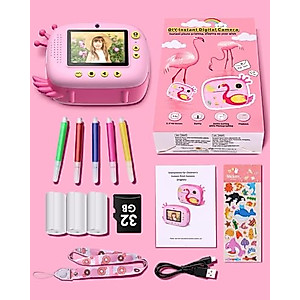 Kids Camera Instant Print, 2.4-inch Screen 12MP / 1080P HD Kids Digital Camera, Kids Toddler Camera, Boys Girls Christmas Birthday Gifts for 3 4 5 6 7 8 9 10 11 12 Year Old