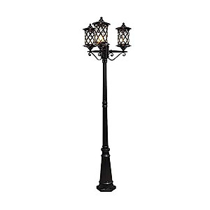 ZZYJYALG 3-Heads Garage Landscape Street Light Outdoor Waterproof Courtyard Garden Pillar Lamp European Villa Home Retro Glass Post Lantern Aluminum High Pole Light (Color : Black, Size : H-1.85m)
