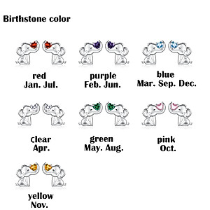925 Sterling Silver Elephant Earrings Stud Birthstone Hypoallergenic Cute Animal Earrings Jewelry Gift for Women (Purple)