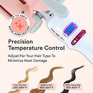 INH Hair Waver Curling Iron | 3 Barrel Ceramic Curler Wand for Beach Waves, Digital Temperature Control, Rotating Cord, Thick and Long Hair - 25mm | Insert Name Here Waver