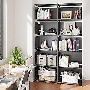 ACCSTORE Cube Storage, Double Row 6-Layer Cubes Closet Storage Shelf, DIY Wall Cabinet Bookshelf Plastic Square Storage Rack, Suitable for Bedroom, Living Room, Office, Kitchen, Warehouse (Black)