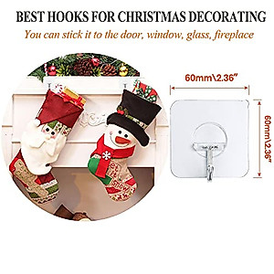 Fotosnow Adhesive Hooks Heavy Duty 15lbs(Max) Transparent Wall Hooks Reusable Seamless Shower Hooks Stick on Hooks for Hanging Bathroom Kitchen Outdoors -10 Pack