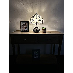 Enjoy Tiffany Style Table Lamp White Baroque Style Lavender Stained Glass Included LED Bulb Vintage for Living Room Dining Room Bedroom Bedside Office Hotel H14*W10 in