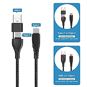 USB A/C to Type C Cable, LHJRY 6.6Ft 65W 3Pack Fast Charging Cable, Support PD/QC 3.0 Fast Charge Compatible with Samsung Galaxy S22 S21 S20 S10 Note 20 10, LG V50 Google Pixel and Other USB C Charger