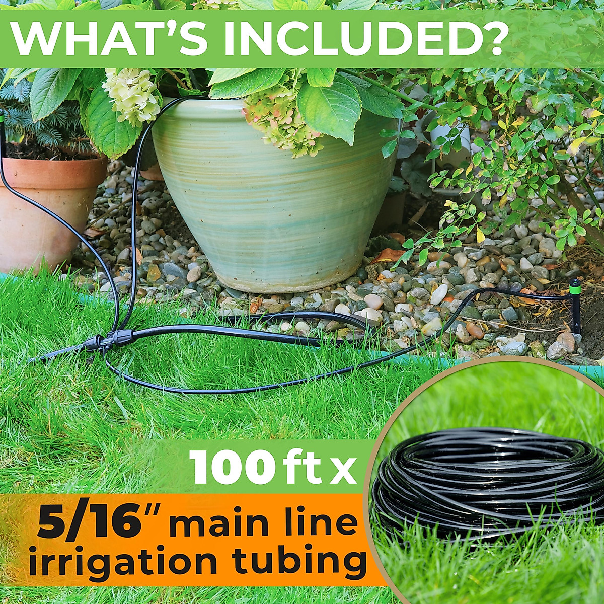 CARPATHEN Drip Irrigation Kit - Adjustable Premium Garden Watering System + 100 ft 5/16 Drip Irrigation Tubing - Mainline - (.40 OD x .32 ID) PVC Water Line