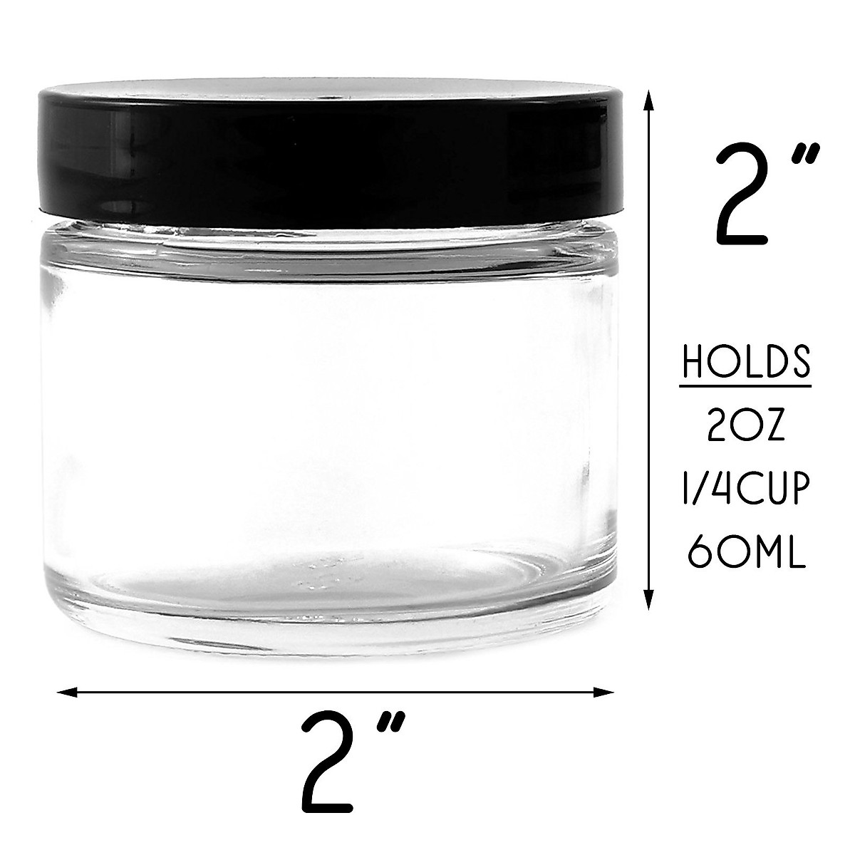Cornucopia Brands 2oz Straight Sided Clear Glass Jars (12 pack), Airtight Cosmetic Jars for Creams, Balms & Aromatherapy
