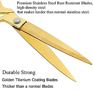 Premium Tailor Scissors,Heavy Duty Sewing Scissors Gold Titanium Coating Stainless Steel Fabric Scissors Leather Comfort Grip Shears Professional Ultra Sharp Cloth Tailor Scissors 10.5 Inch