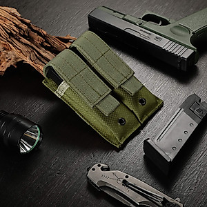 FRTKK Tactical Single/Double Pistol Mag Pouch Outdoor Molle Open-Top Magazine Pouch for Glock M1911 92F