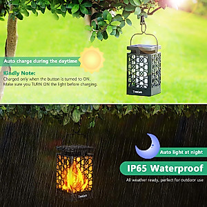 TomCare Solar Outdoor Lights Upgraded Solar Lantern Flickering Flame Outdoor Waterproof Hanging Lanterns Decorative Solar Powered Outdoor Lighting LED Christmas Lights for Patio Deck Yard, 2 Pack