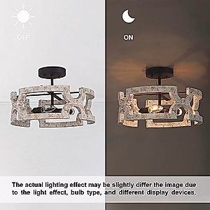 Farmhouse Wood Semi Flush Mount Ceiling Light, Distressed White Vintage Drum Close to Ceiling Light Fixture for Bedroom, Hallway, Kitchen, Dining & Living Room, Foyer and Bathroom