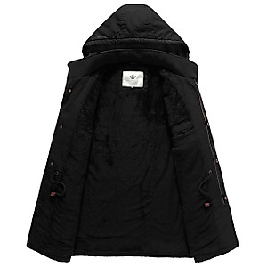 WenVen Men's Heavy Military Sherpa Lined Hooded Parka Jacket Winter Coat Black M