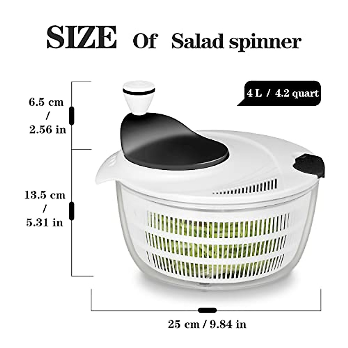 Ourokhome Salad Spinner Lettuce Dryer, Rotary Veggie Washer with Compact Bowl and Colander, Easy to Clean, Wash, Dry Vegetables, Fruits, Lettuce, Greens, Lockable Lid, 4L, White