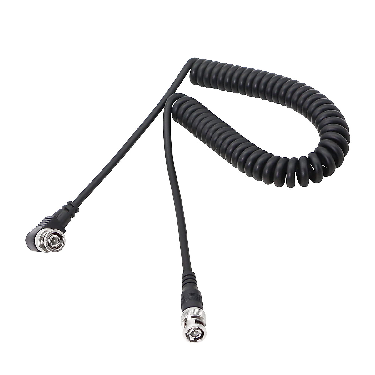 YACSEJAO BNC Cable 3G/HD SDI Coiled Cable BNC to Right Angle BNC Extension Connector Adapter for Video Security Camera CCTV Systems, Oscilloscope（Can Extend Up to 2M/6.6FT）