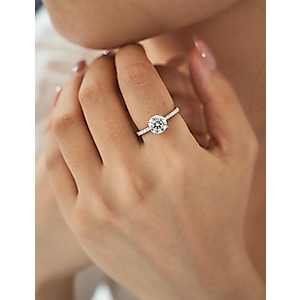 Jamitee Moissanite Solitaire Engagement Rings for Women, 925 Sterling Silver Women's Engagement Rings with 18K White Gold Plated Travel Fake Engagement Rings Wedding Promise Rings for Her 2CT Size 4