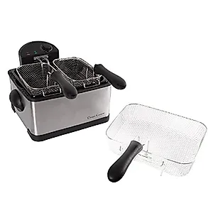 Electric Deep Fryer- 3 Fry Baskets, 1 Large and 2 Small for Dual Use- At Home Stainless Steel Hot Oil Cooker by Classic Cuisine (4 Liter)