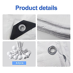 HFYZZ 10 x 20 Ft Heavy Duty Carport Replacement Canopy Cover Waterproof & UV Protected Garage Top Shelter Tarp Tent Cover with 44 Ball Bungees Cords, Only Top Cover, White