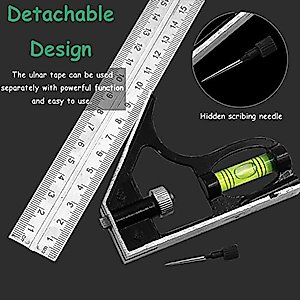 300mm (12") Combination Square Ruler, 1PC Adjustable Engineers Combination Try Square Set, Right Angle Ruler, Stainless Steel Finished Ruler, for Measurement, Marking, Layout