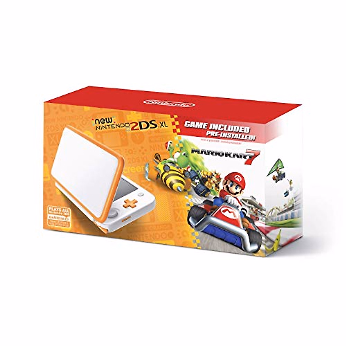 New Nintendo 2DS XL Handheld Game Console - Orange + White With Mario Kart 7 Pre-installed - Nintendo 2DS (Renewed)