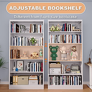 YILFANA Bookshelf,White Metal Bookshelves,33" Wide Open Bookcase with Adjustable Storage Shelves,66" Tall Book Shelf for Bedroom Living Room Home Office,5 Tier Bookcases