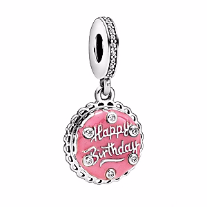 Annmors Pink Birthday Cake Dangle Charm for Woman-925 Sterling Silver Pendant Bead,Girl Jewelry Gifts for Women Bracelet&Necklace