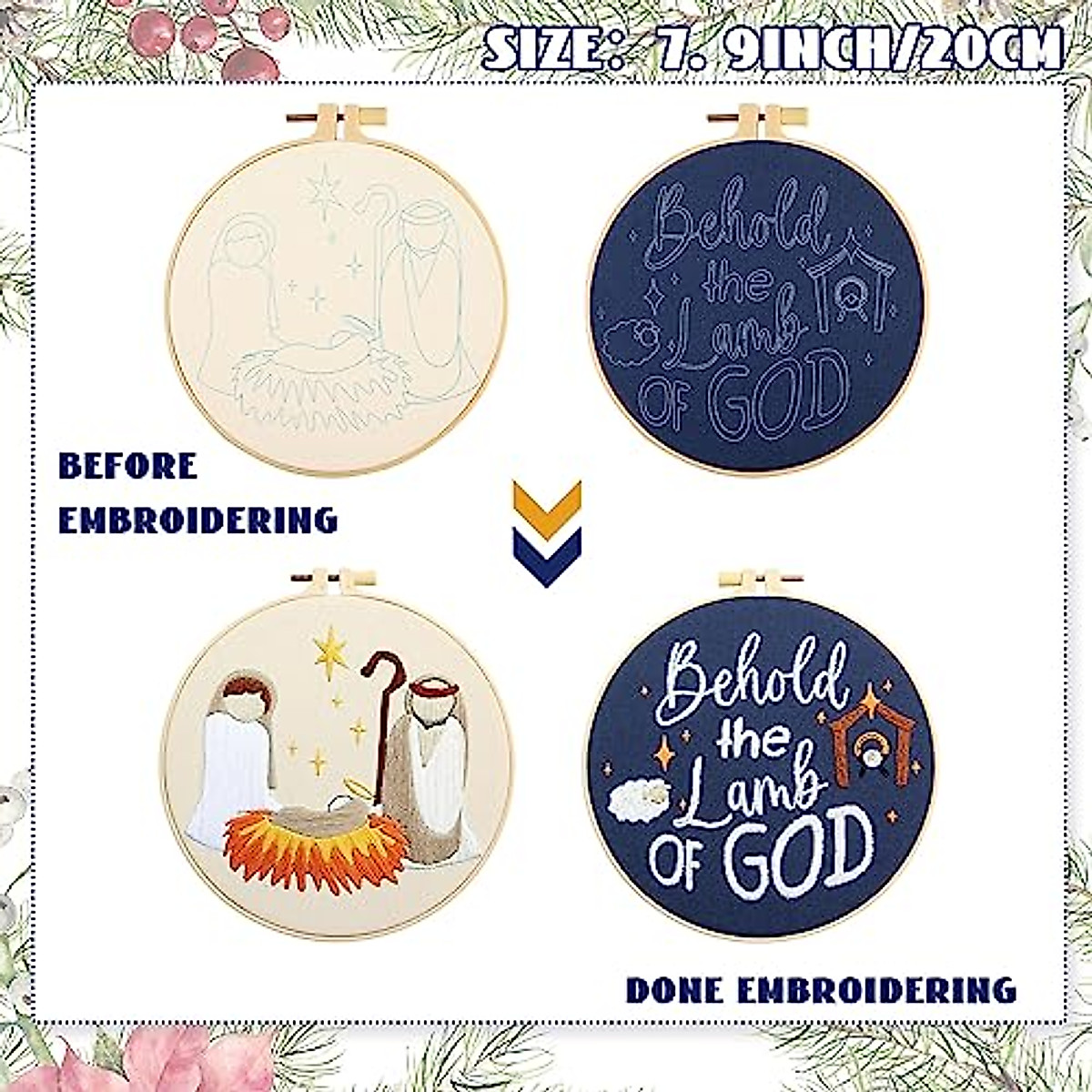 Tigeen 5 Sets Embroidery Starter Kit for Beginners Adults Kids Cross Stitch Embroidery Kit for Christian Christmas with Instructions Embroidery Hoops Needles Colored Threads Needle Threader (Jesus)