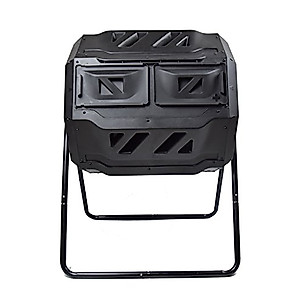 MaxWorks 80699 Compost Bin Tumbler for Garden and Outdoor, 42 Gallon Capacity with 2 Chambers Dual Rotating Composting Tumbler , Black