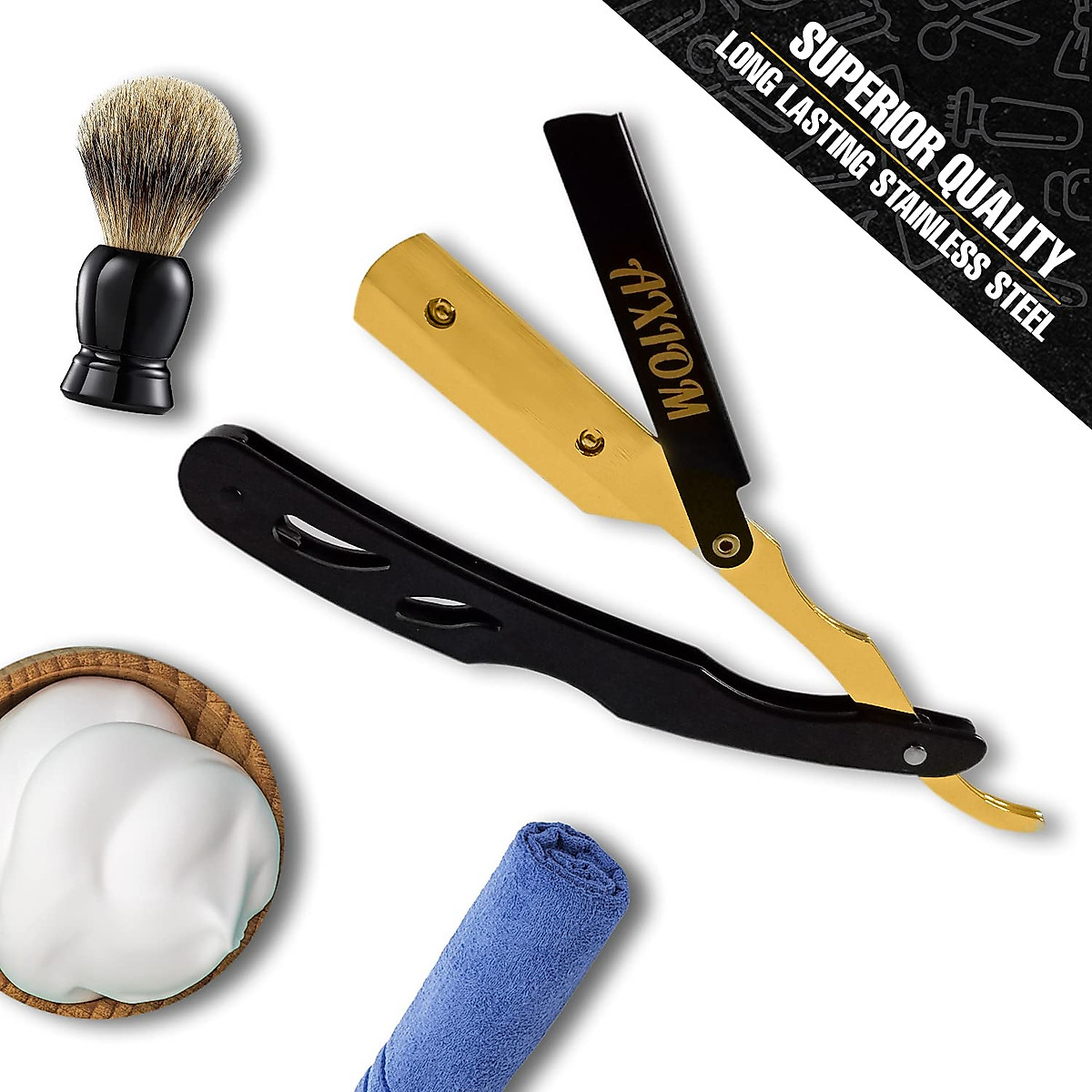 Axiom Professional Straight Razor 30 Double Edge Derby Blades for Men Stainless Steel Barber Straight Edge Razor Kit for Smooth Cut Throat Shavette for Individuals & Salons Special Chain Gift